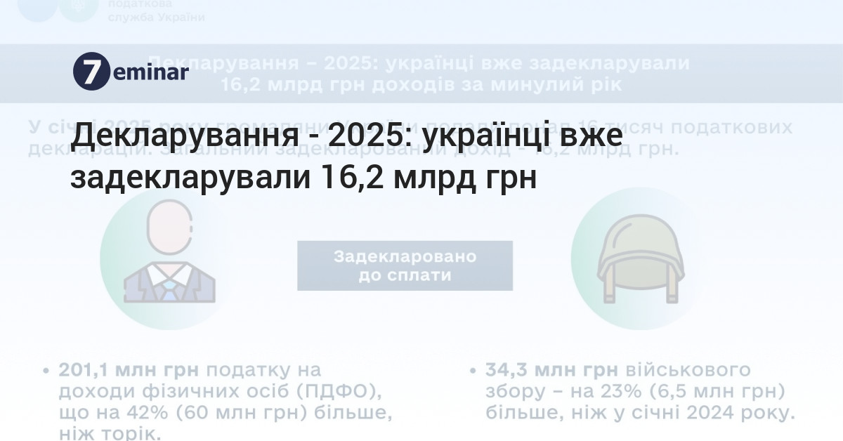 7eminar | Декларування - 2025: українці вже задекларували 16,2 млрд грн