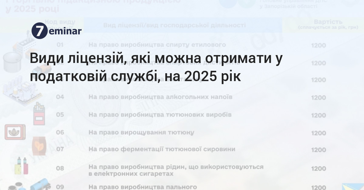 7eminar | Види ліцензій, які можна отримати у податковій службі, на 2025 рік